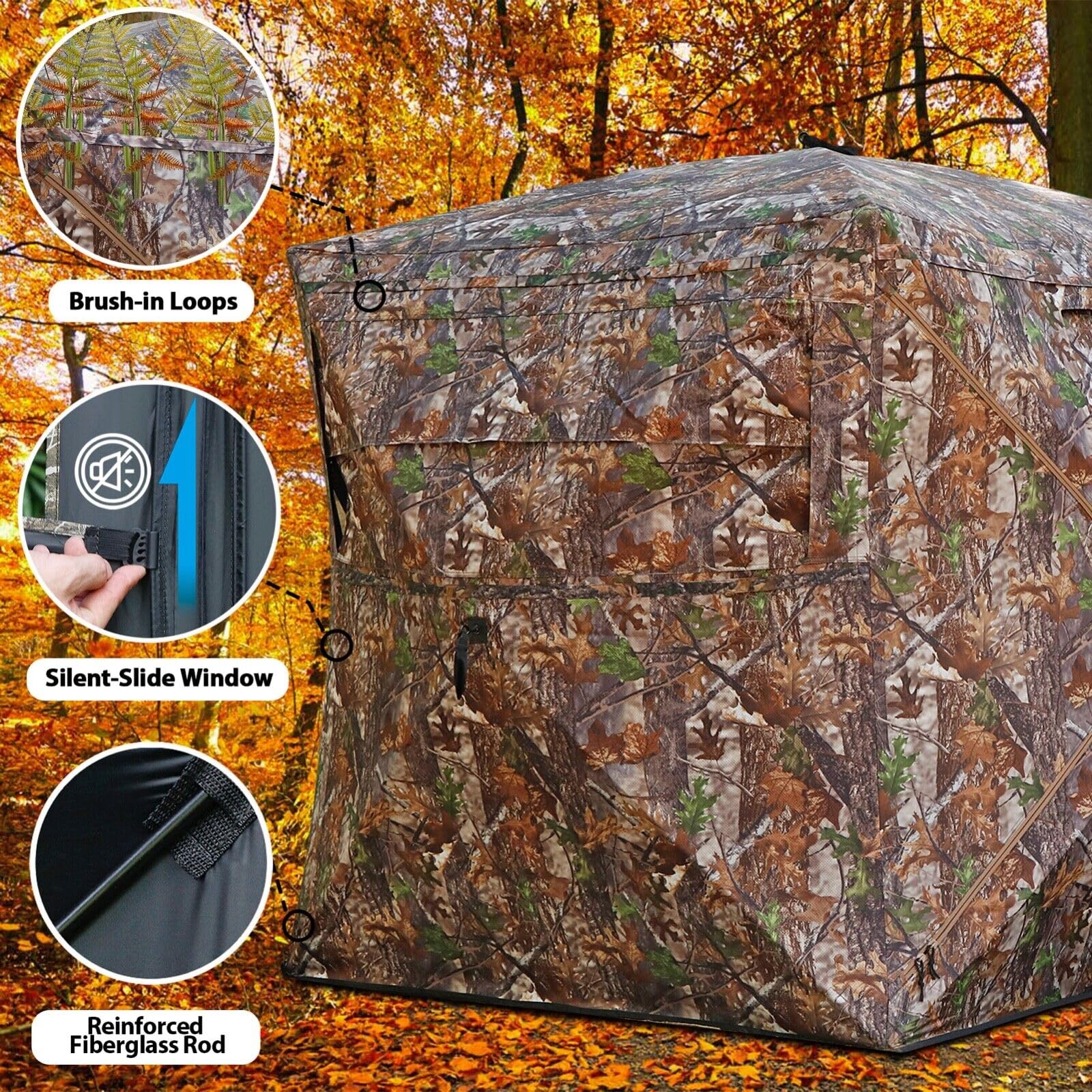 Portable Pop-up Hunting Blind, 270º See-Thru Windows (5-hub)