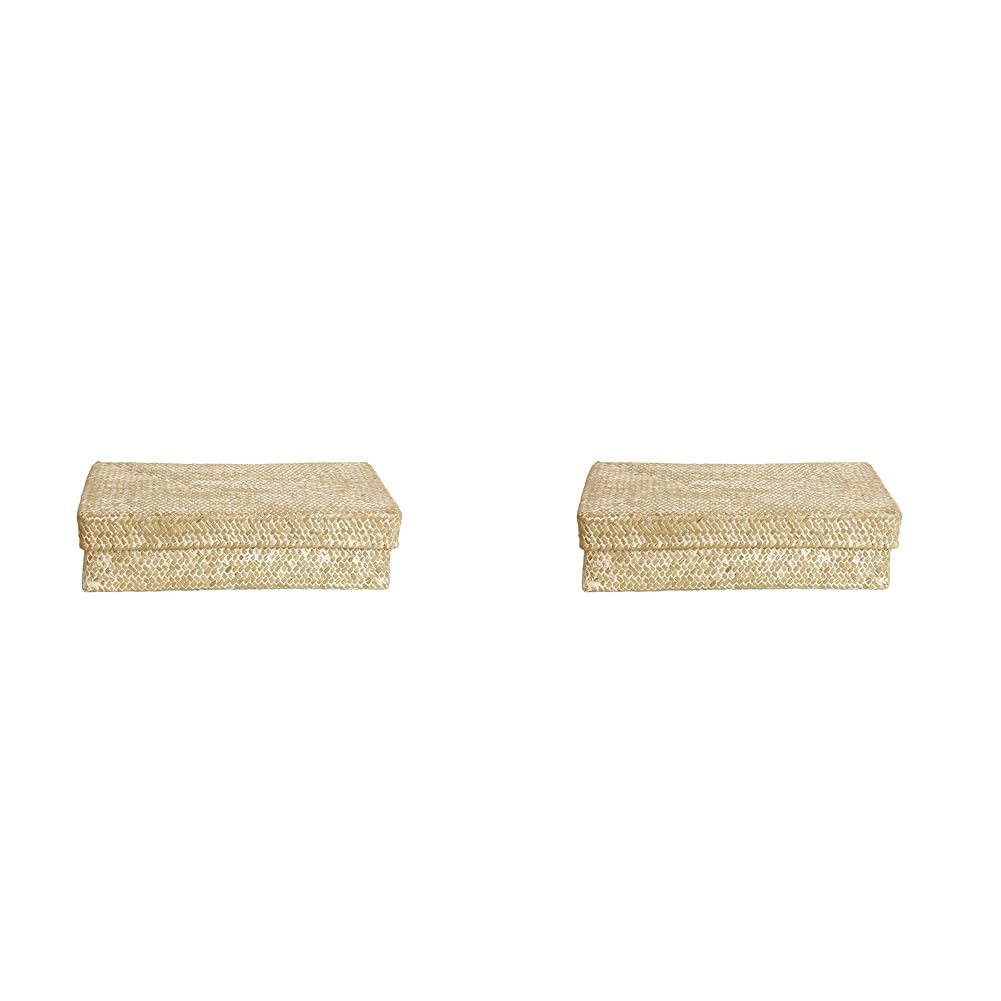 Wald Imports Seagrass-Reed Basket with Lid, 12-Inch, Whitewash (Pack of 2)