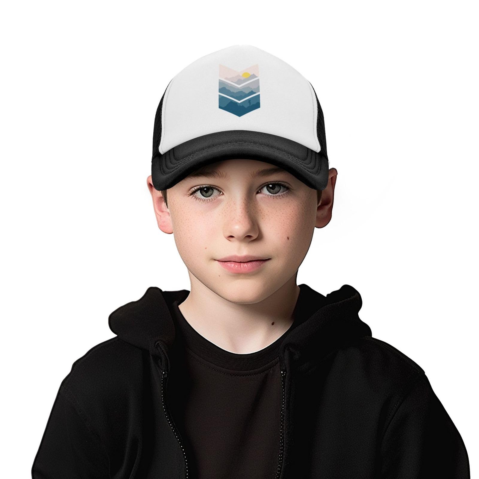 Waldeal Boys' Mountain Hiking Mesh Trucker Hat Kids Toddler Snapback Baseball Cap Black