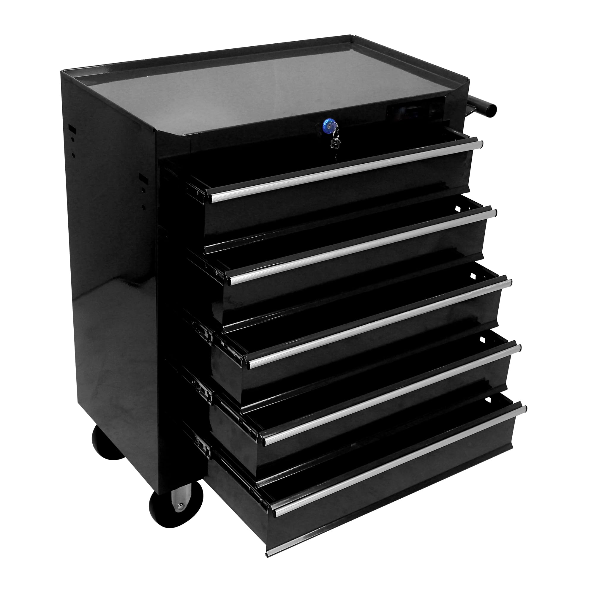 PULLAFUN 5 Drawers Tool Cart on Wheels, Rolling Tool Chest Cabinet with Lock, Multifunctional Tool Box for Workshop Garage Repair Shop Warehouse