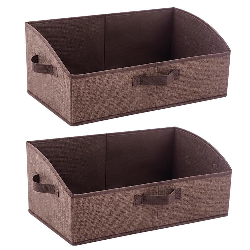 Zenlux 2 Packs Cube Storage Bins,Foldable Trapezoid Storage Bins with Handles,Closet Fabric Baskets for Organizing Toys,Clothes,Books and Office Supplies Shelves (Brown)