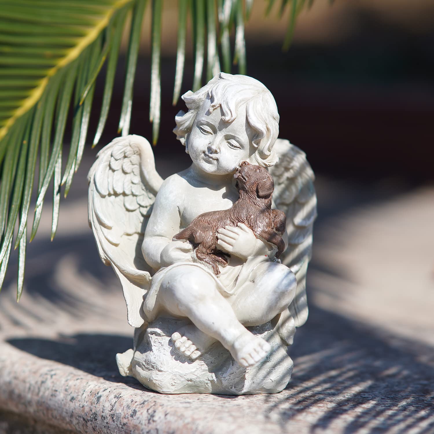 Topadorn Angel Wings with A Little Dog in Arms Angel Resin Statue, Angel Figurine Tabletop Decor Angel Pray Design Display