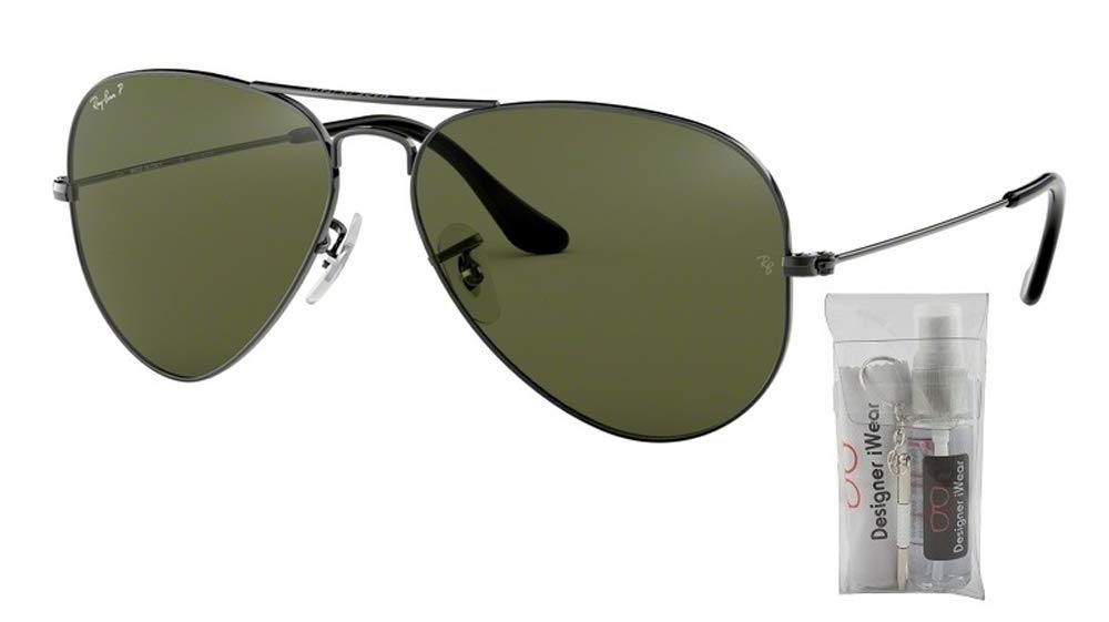 Ray-Ban RB3025 AVIATOR LARGE METAL 004/58 62M Gunmetal/Green Polarized Sunglasses For Men For Women + BUNDLE with Designer iWear Eyewear Kit