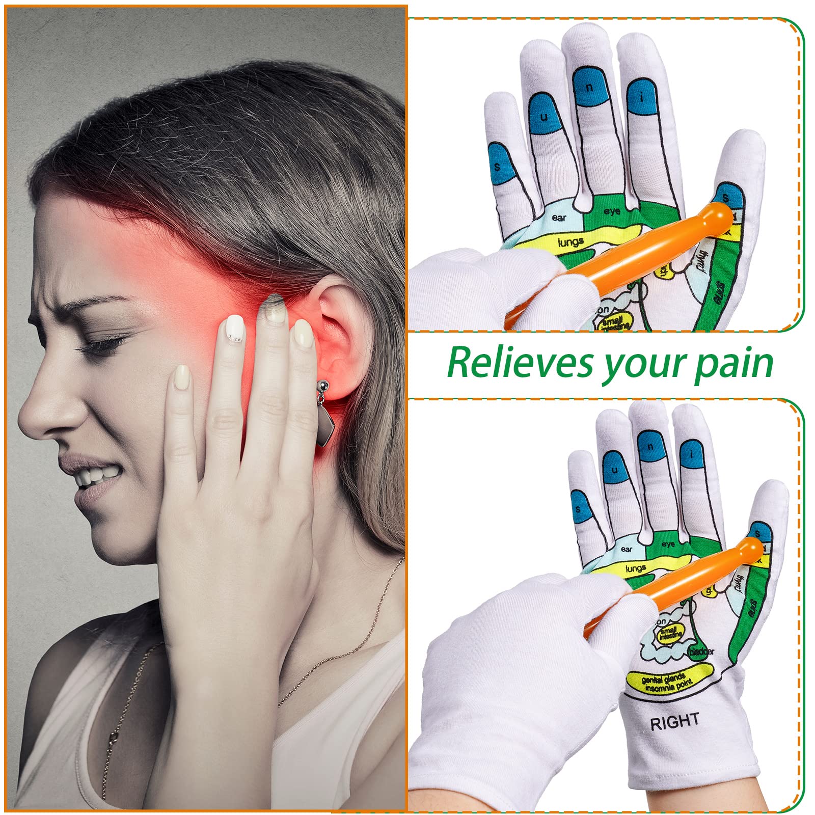 Zhanmai 2 Pairs Acupressure Reflexology Gloves Hand Spa Reflexology Tools Massage and Hydration of Hands with Point Massager Tools for Women and Men Tired Relieve
