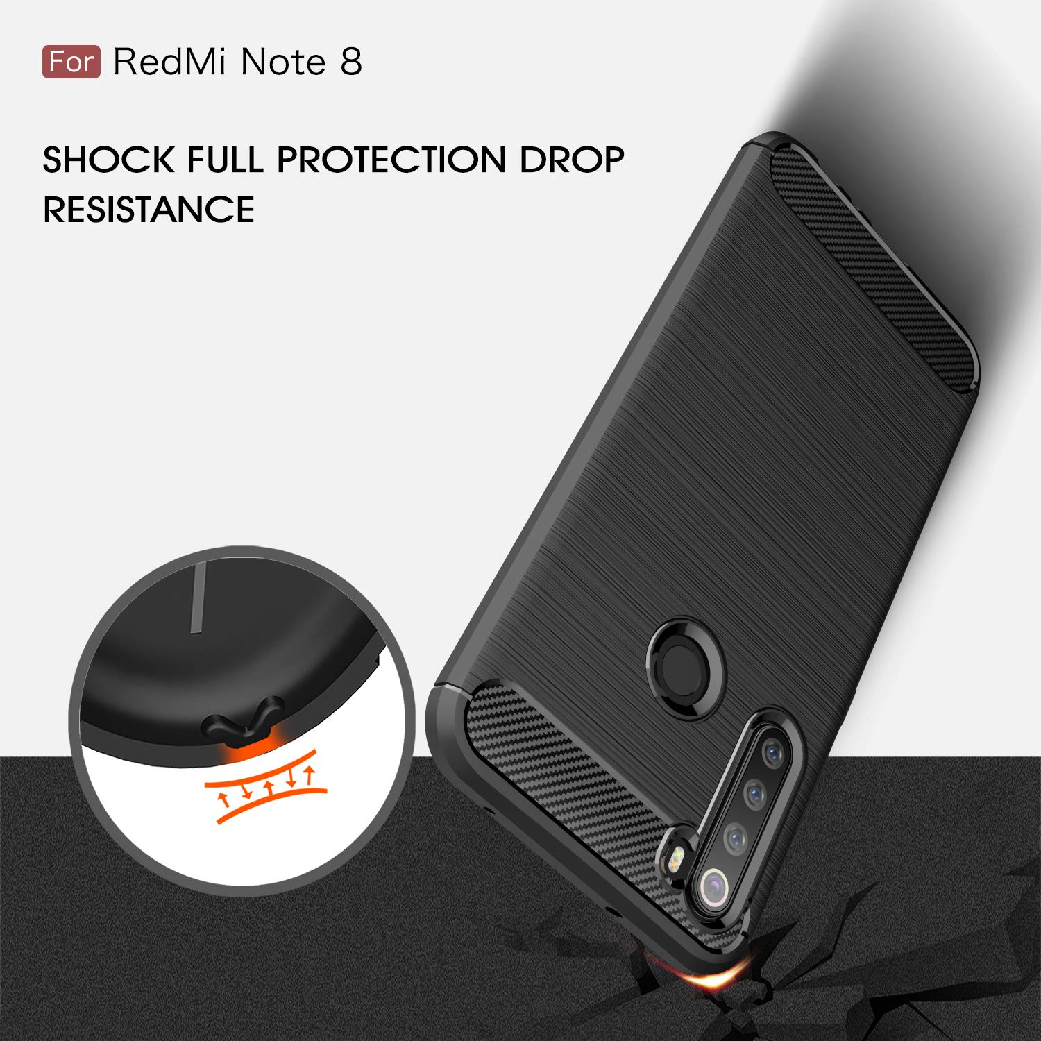 Xiaomi Redmi Note 8 Case, Silicone Leather[Slim Thin] Flexible TPU Protective Case Shock Absorption Carbon Fiber Cover for Xiaomi Redmi Note 8 Case (Navy)