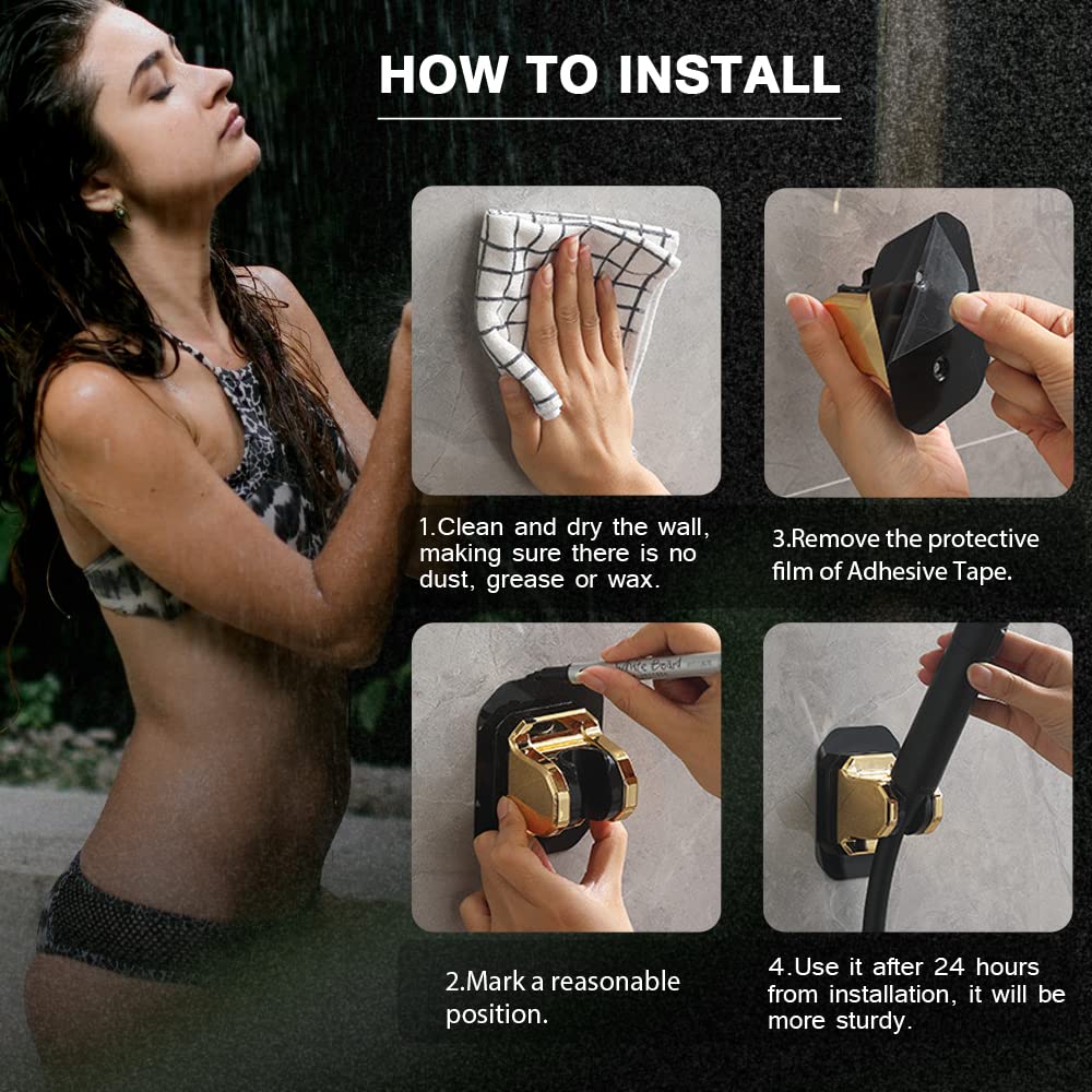 Shower Head Holder Adhesive Adjustable Handheld Shower Wand Holder No Drilling Wall Mount Bracket (Silver) (Shower Head Holder)