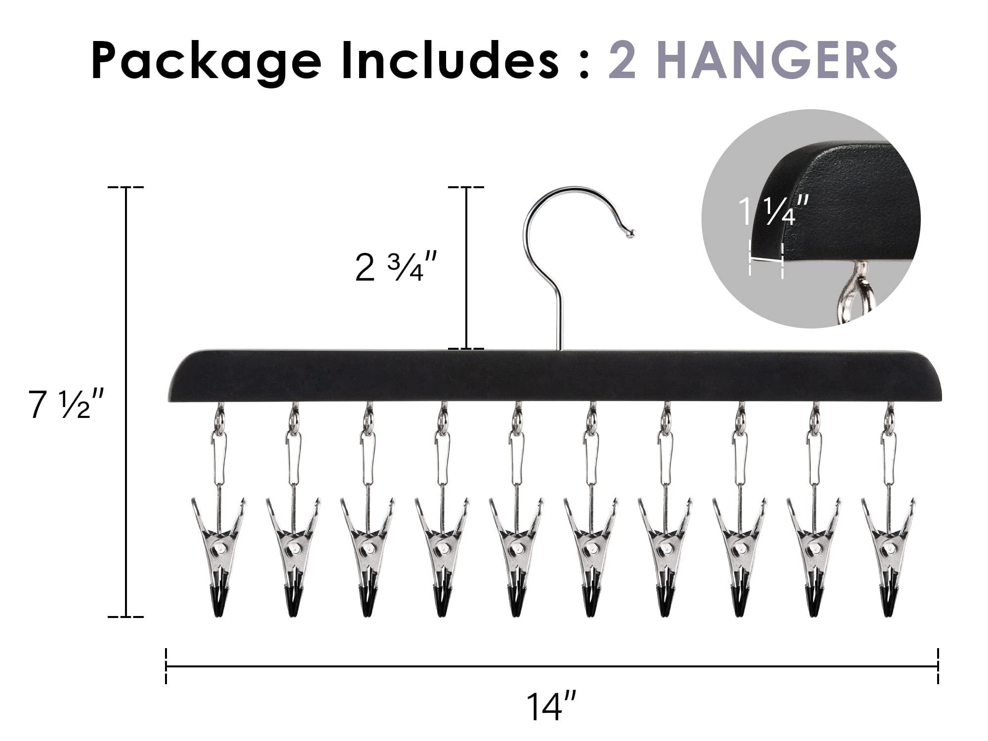 StorageWorks Hat Organizer, Hat Storage for Closet, Hat Racks for Baseball Caps, Set of 2 Cap Organizer with 10 Adjustable Stainless Steel Clips, Fits All Caps, Black