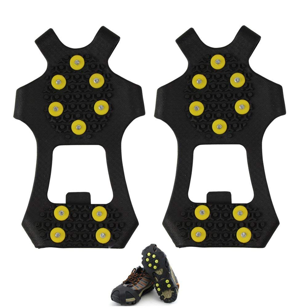 The Fisherman Anti Slip ice Grips, Walk Traction Cleats for Shoes Boot 10-Studs crampons for Hiking (Size:L)