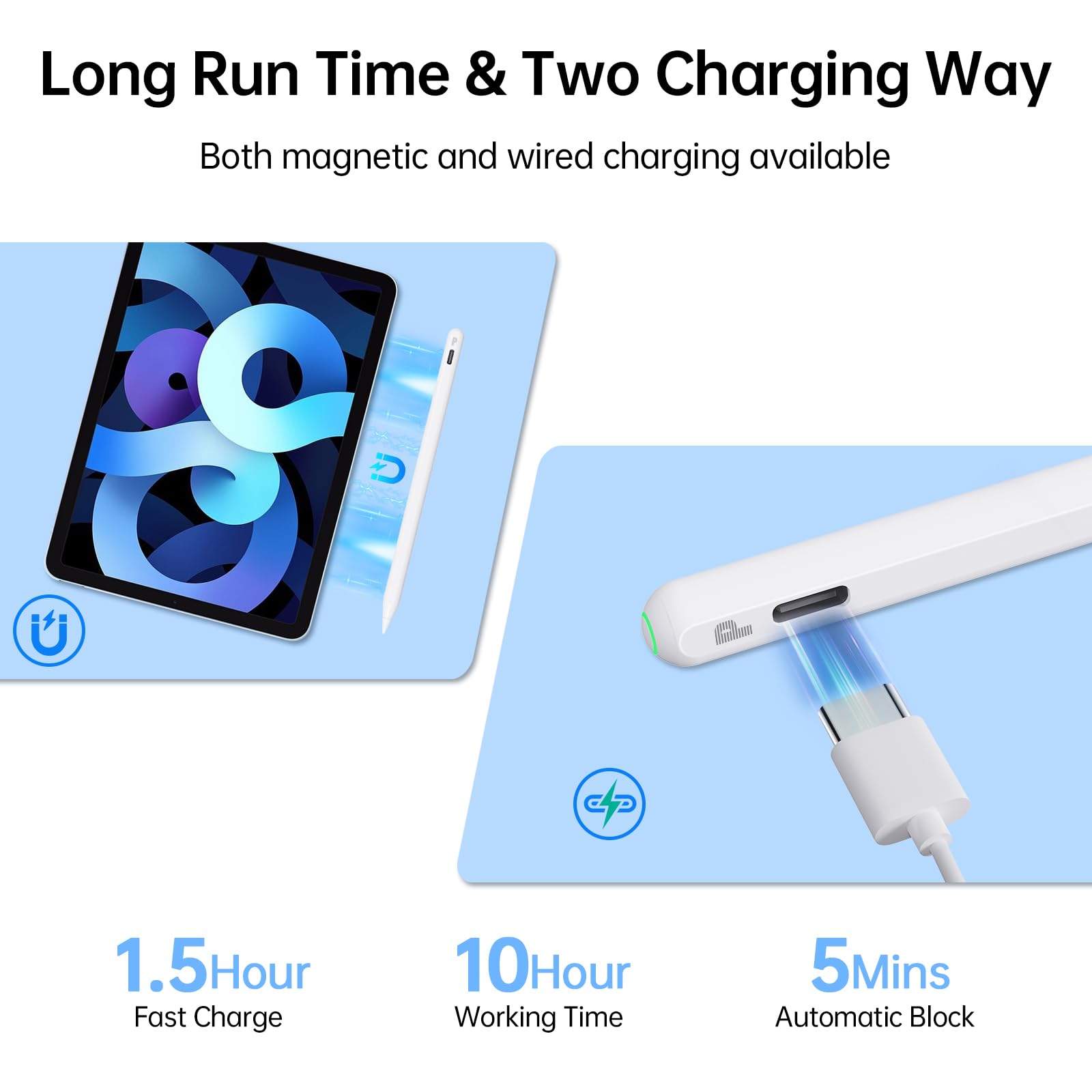 Stylus Pen for iPad with Magnetic Wireless and Wired Charging, Apple Pencil 2nd Generation, Use as iPad Pencil with iPad Pro 12.9" 3/4/5/6, iPad Pro 11" 1/2/3/4, iPad Air 4/5, iPad Mini 6
