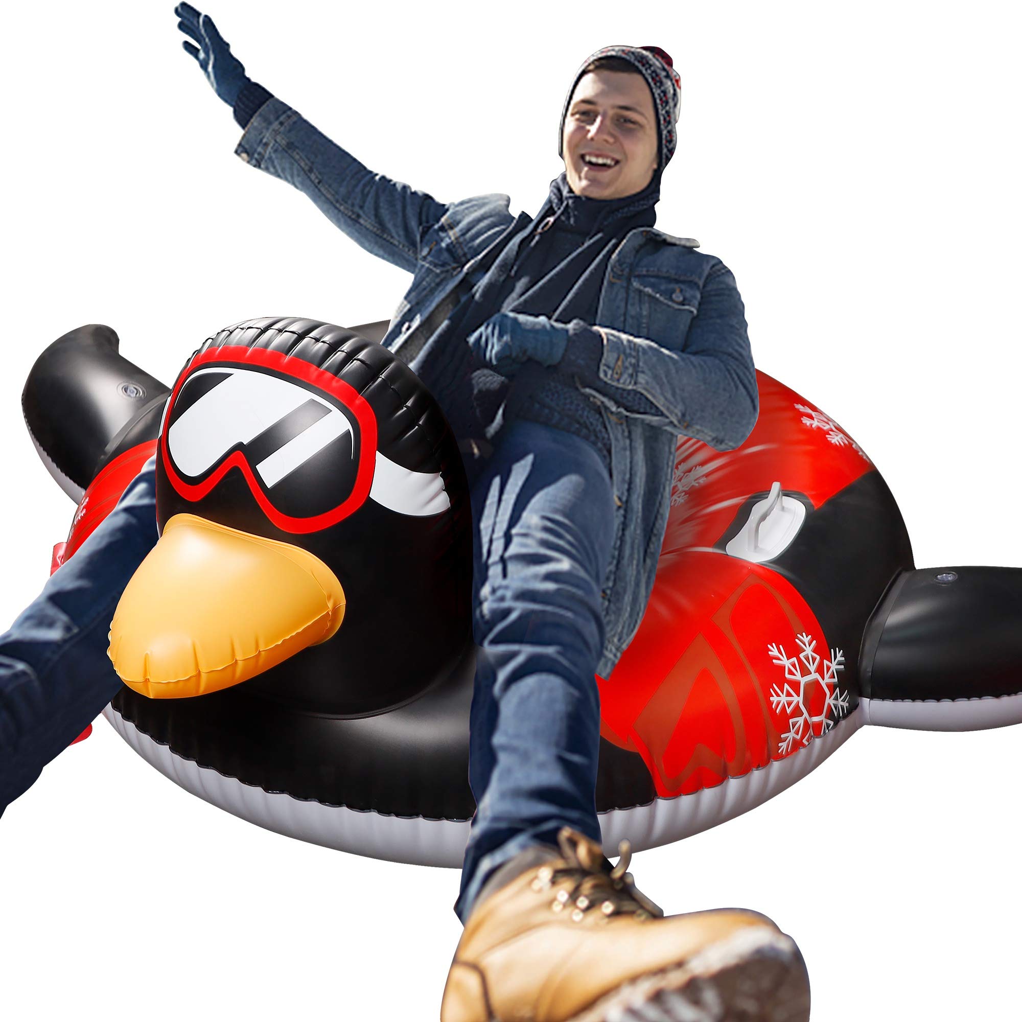 Triumpeek Snow Tubes, Inflatable Snow Sleds Heavy Duty Sledding Snowboard with Handles Winter Outdoor Fun (Penguin)
