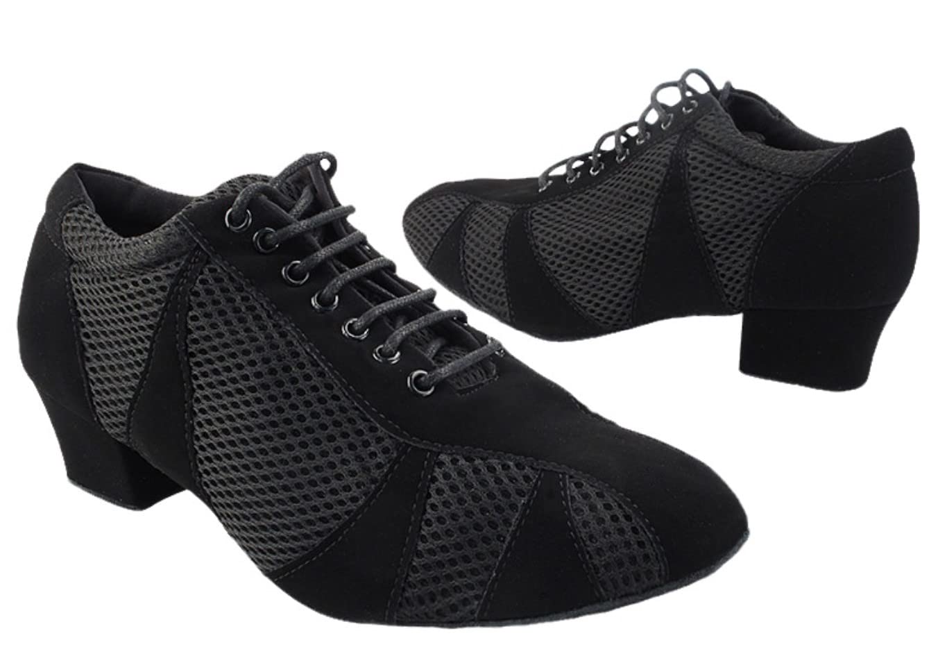 Very Fine Dancesport Shoes - Women's Latin, Salsa, Rhythm, Ballroom Practice Dance Sneakers - 705LEDSS Black Nubuck & Black Knit Mesh - 1.5-inch Heel & Foldable Shoe Brush Bundle (Size 10)