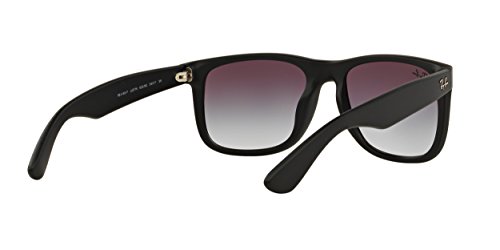 Ray-Ban RB4165F Justin Low Bridge Fit Rectangular Sunglasses, Rubber Black/Light Grey Gradient Dark Grey, 55 mm