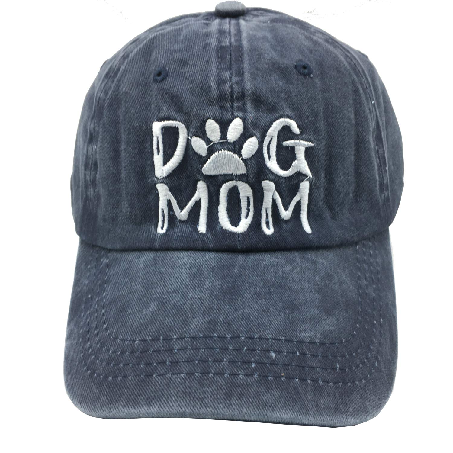 Waldeal Women's Embroideried Dog Mom High Ponytail Baseball Caps Washed Dad Hat Blue