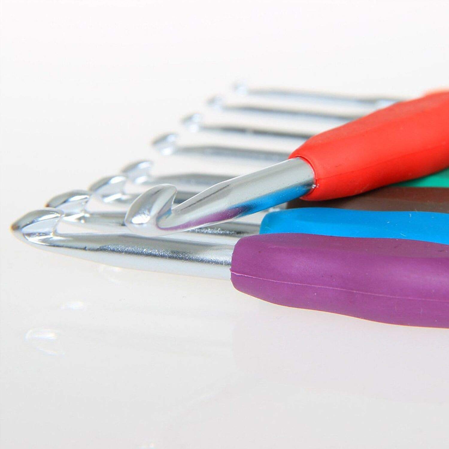 Teamoy Crochet Hooks Set - 9 Pieces Ergonomic Crochet Hooks with Case and Crochet Accessories, Perfect for Arthritic Hands, Colorful Dots