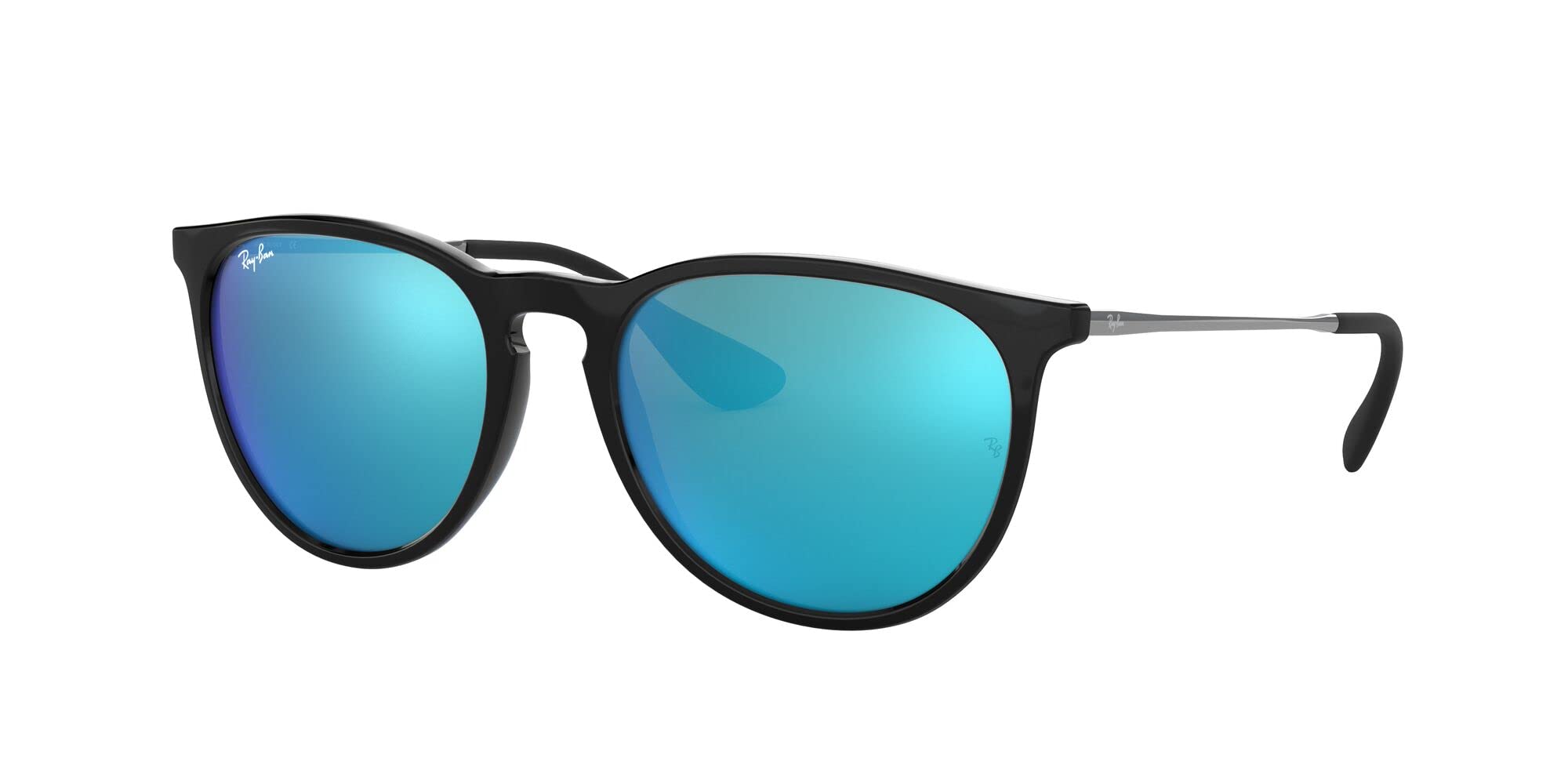 Ray-Ban RB4171 Erika Round Sunglasses, Black/Light Brown Mirrored Gold, 54 mm