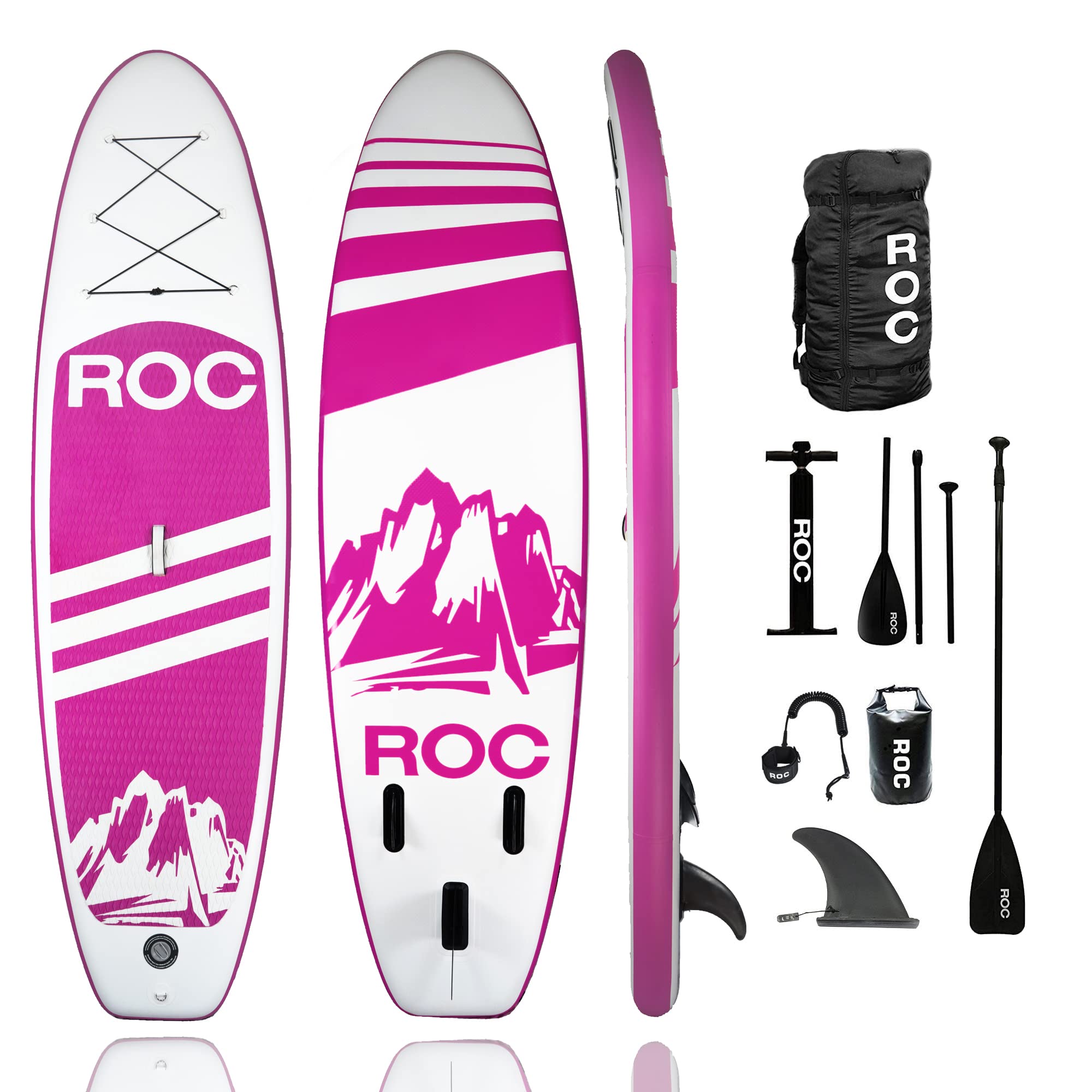 Roc Inflatable Stand Up Paddle Boards with Premium SUP Paddle Board Accessories, Wide Stable Design, Non-Slip Comfort Deck for Youth & Adults (Pink-Pink)