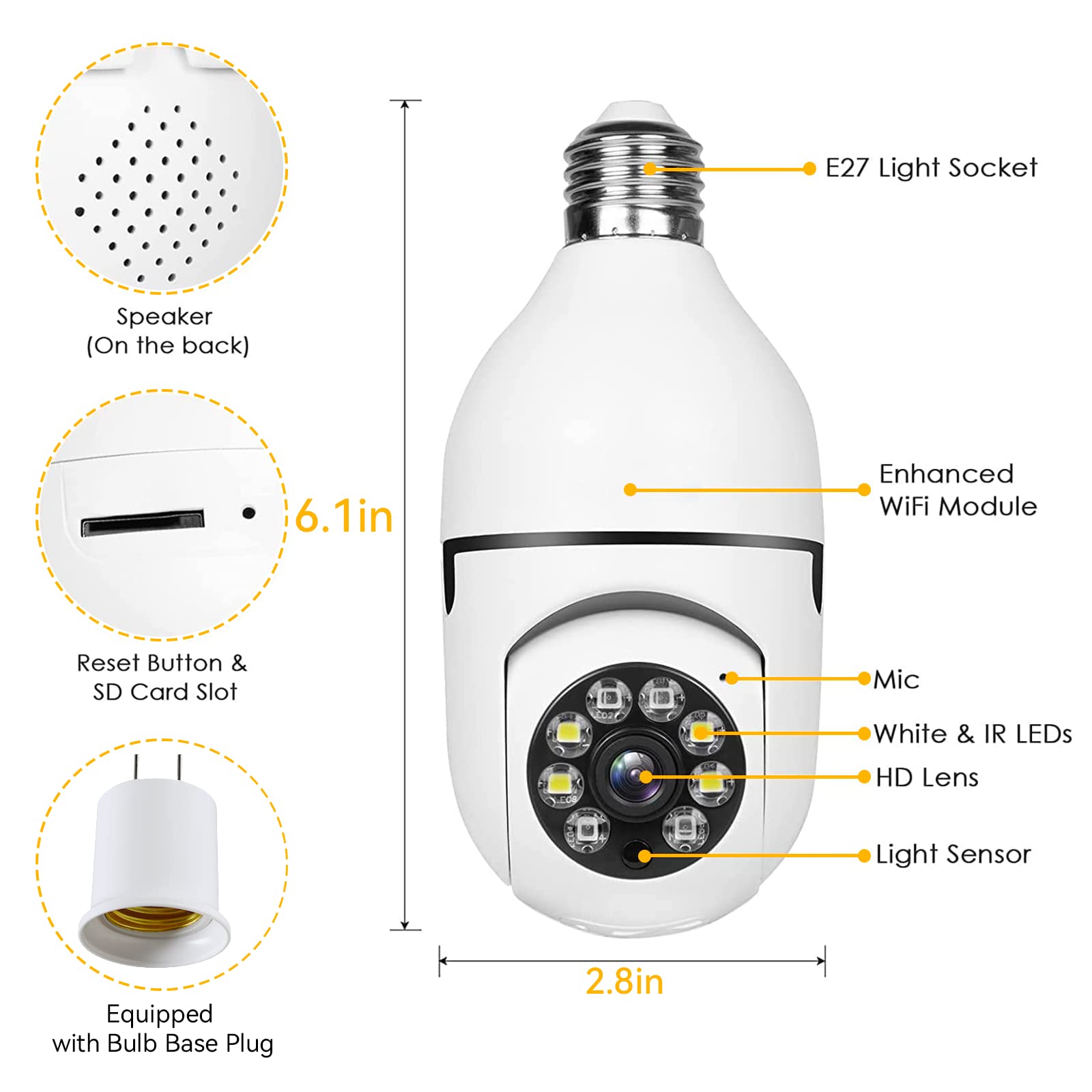 Topiacam Light Bulb Security Camera Outdoor Wireless,Lightbulb Security Camera,1080P WiFi Light Socket Security Cameras,2MP Full Color Day and Nigh Vision,Audible Alarm,Motion Tracking (4PACK)