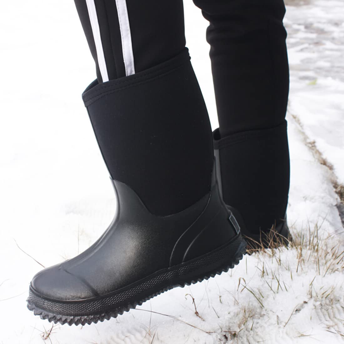 TENGTA Men's Waterproof Fishing Hunting Boots Durable Insulated Rubber Neoprene Rain Boots Womens Winter Snow Work Shoes Black 12