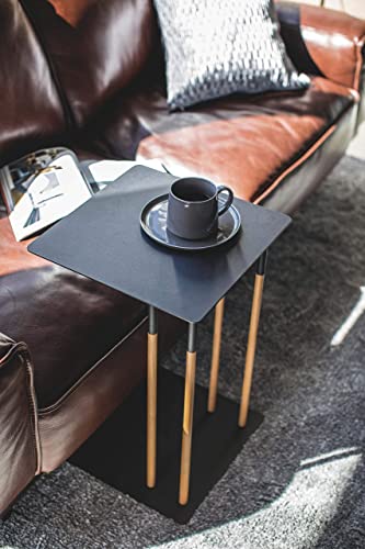 YAMAZAKI Home Metal and Wood Sliding Sofa C End Coffee Tray Laptop Desk, Modern Bedside Or Living Room Small Accent Table | Steel, One Size, Black