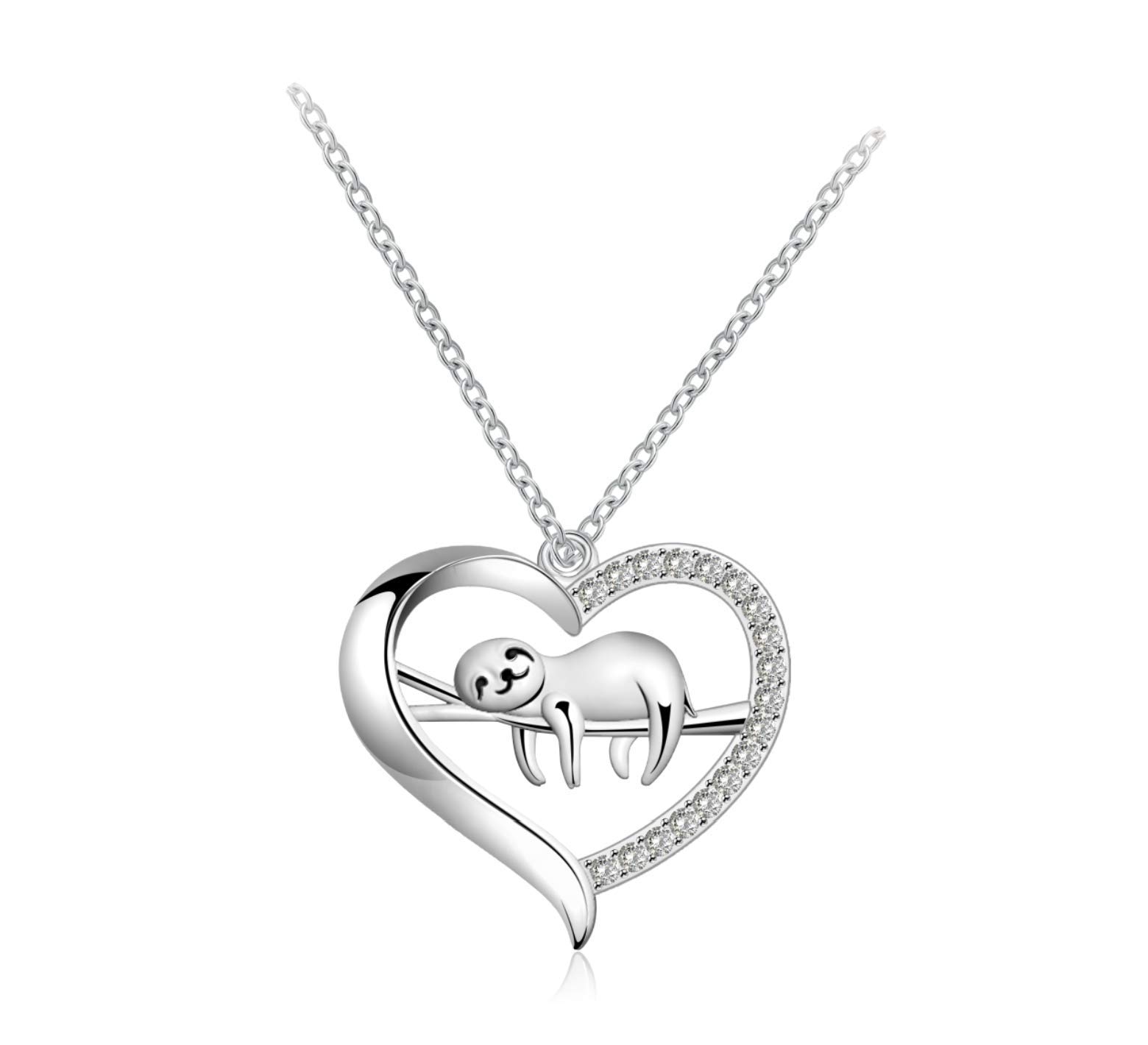 Sloth Necklace Heart Cute Animal Slider Sloths Stuffed Jewelry Engraved Keep me in your heart Gift for Animal Lovers Women(no engraved)