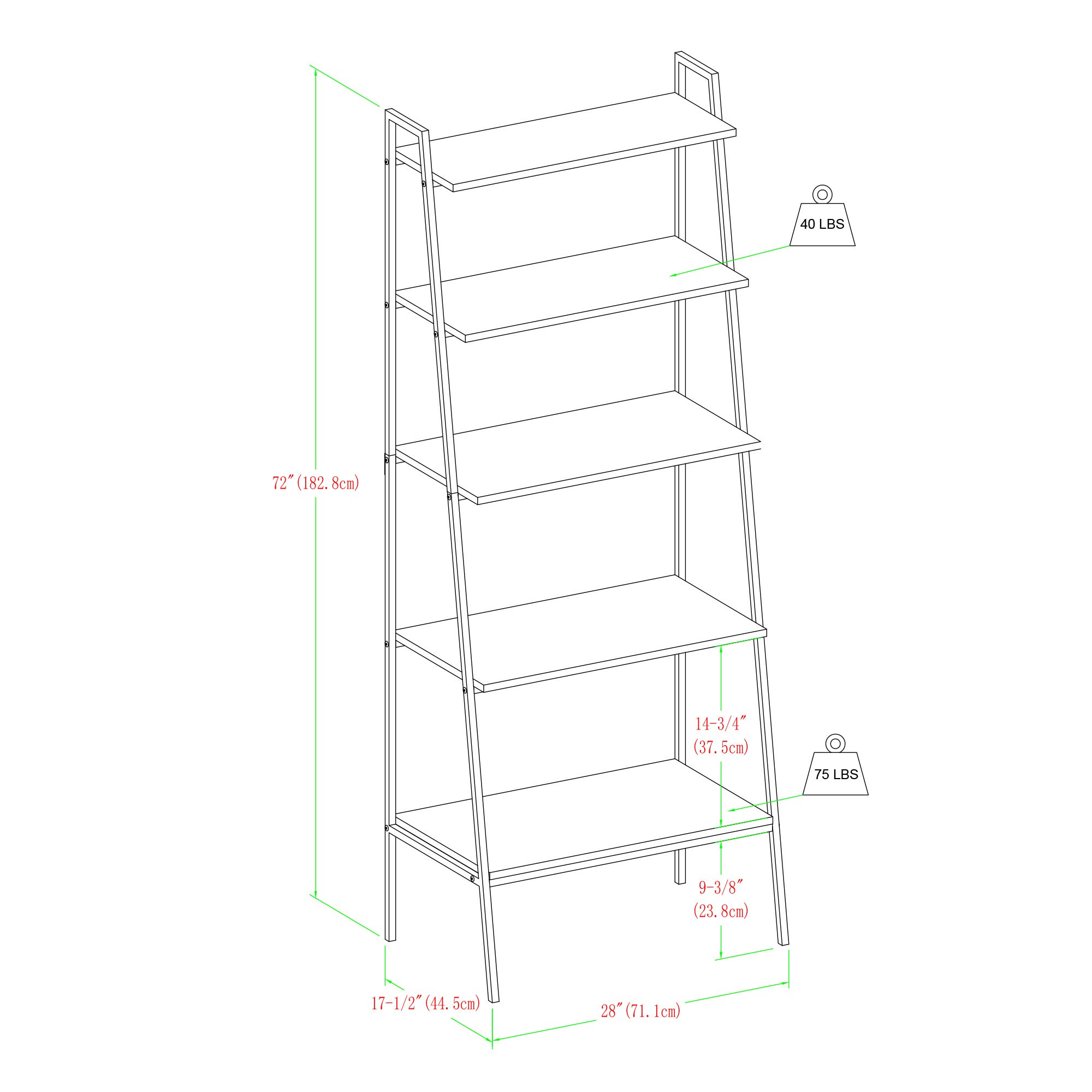 Walker Edison Industrial Metal and Wood Ladder Bookcase Tall Bookshelf Storage Home Office Storage Cabinet, 72 Inch, Dark Walnut