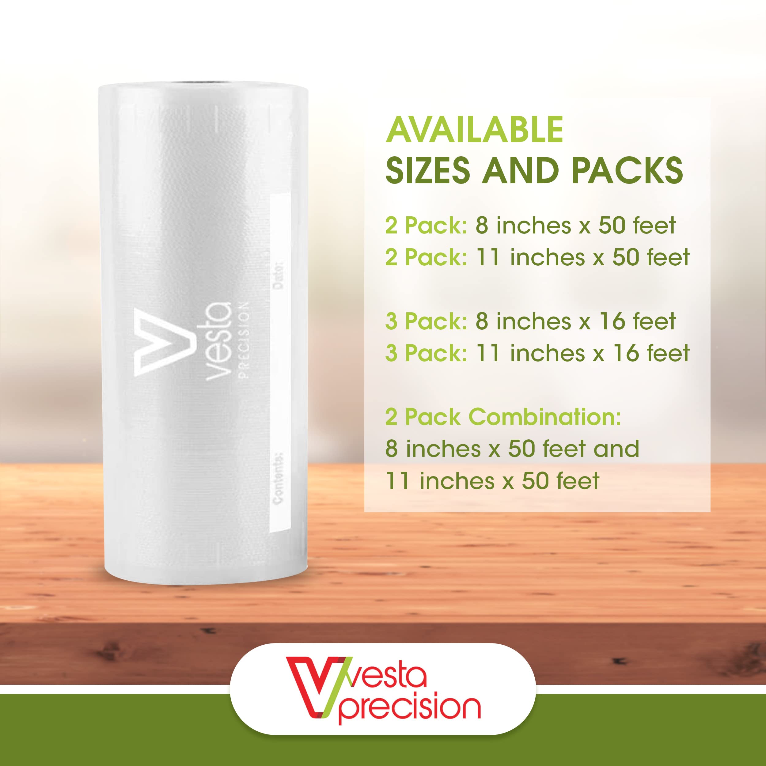 Vesta Precision Vacuum Seal Rolls | Clear and Embossed | 11β x 50β | 2 Pack | Great for Food Storage and Sous Vide