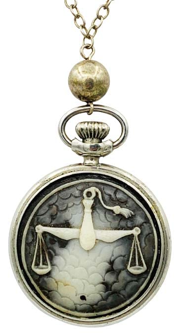 Steampunk Pocket Watch Frame with Scales of Justice Cameo Pendant Necklace