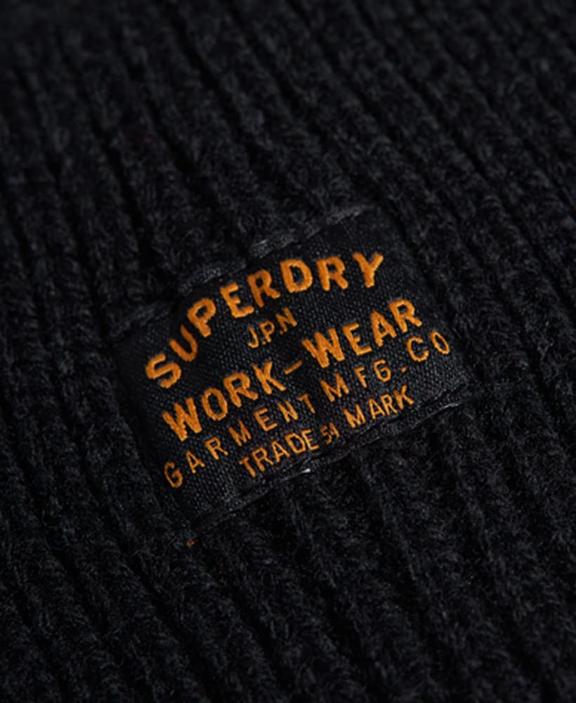 Superdry Mens Radar Beanie, Fold-Up Hem, Wool Blend Black Size One Size