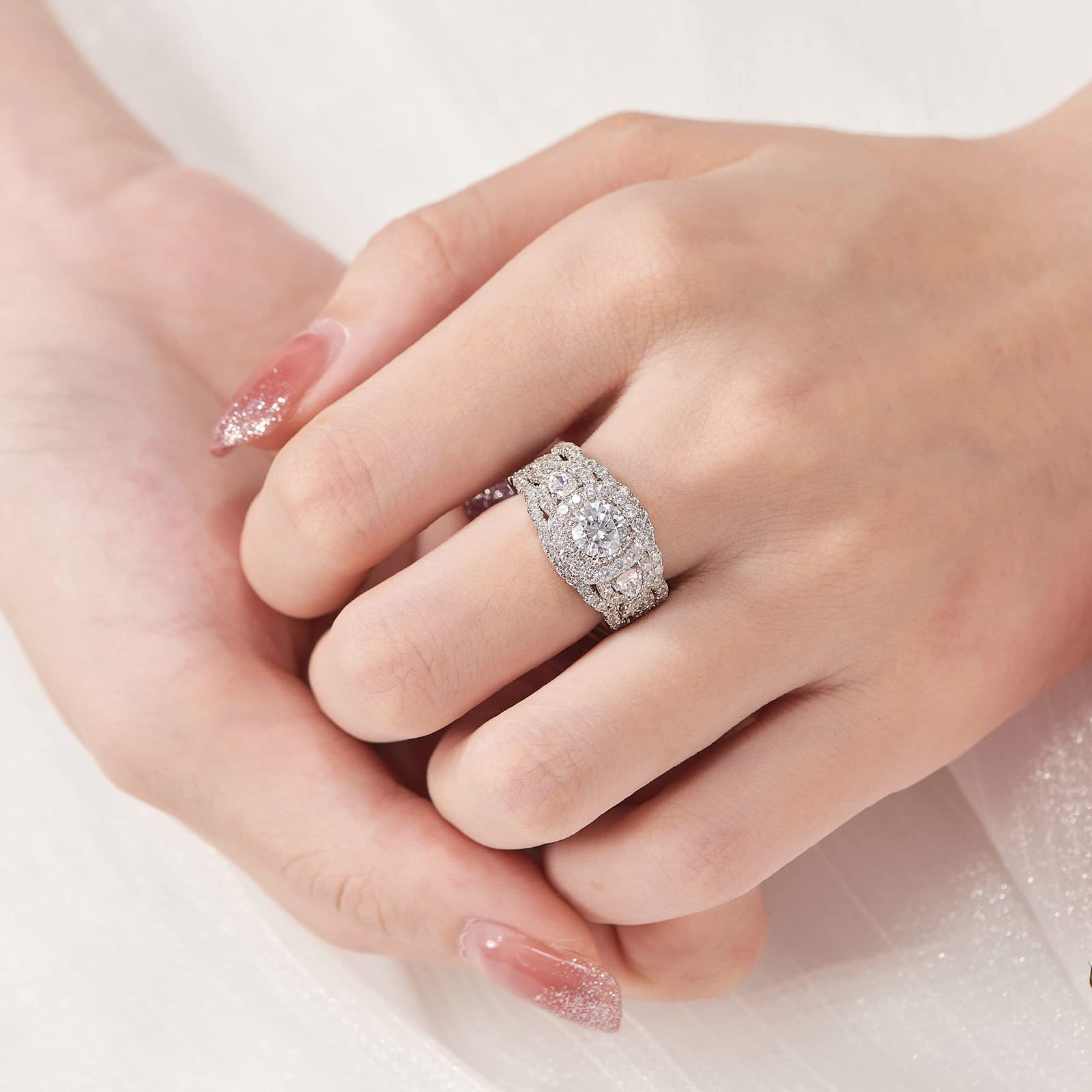 SHELOVES Engagement Rings Wedding Ring Set for Women 925 Sterling Silver AAAAA Round White Cubic Zirconia Sz 12