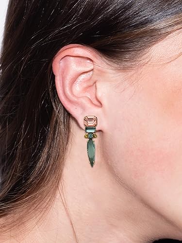 Sorrelli Spiked Drop Earrings, Rhinestone Dangling Earring, Vintage Inspired Crystal Studs, Pierced, Antique Gold-Tone Finish, Legacy Stone Pop