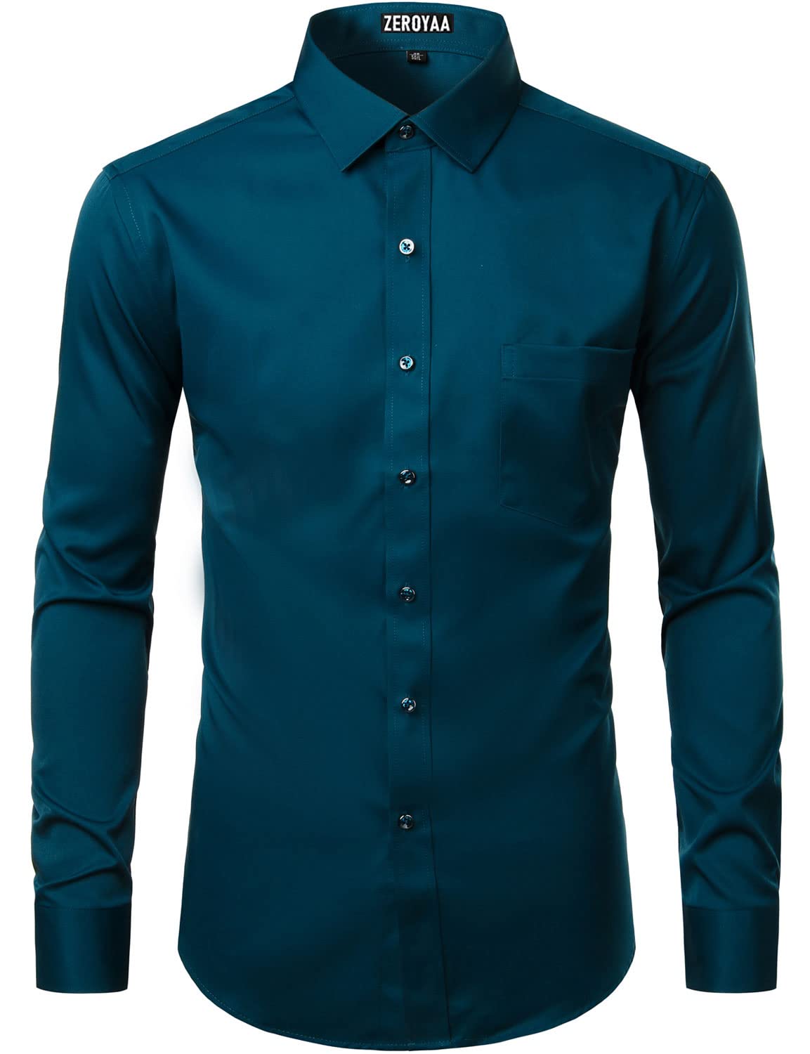 ZEROYAA Men's Business Formal Slim Fit Long Sleeve Button Up Dress Shirts with Pocket ZYSGCL01-Teal Large