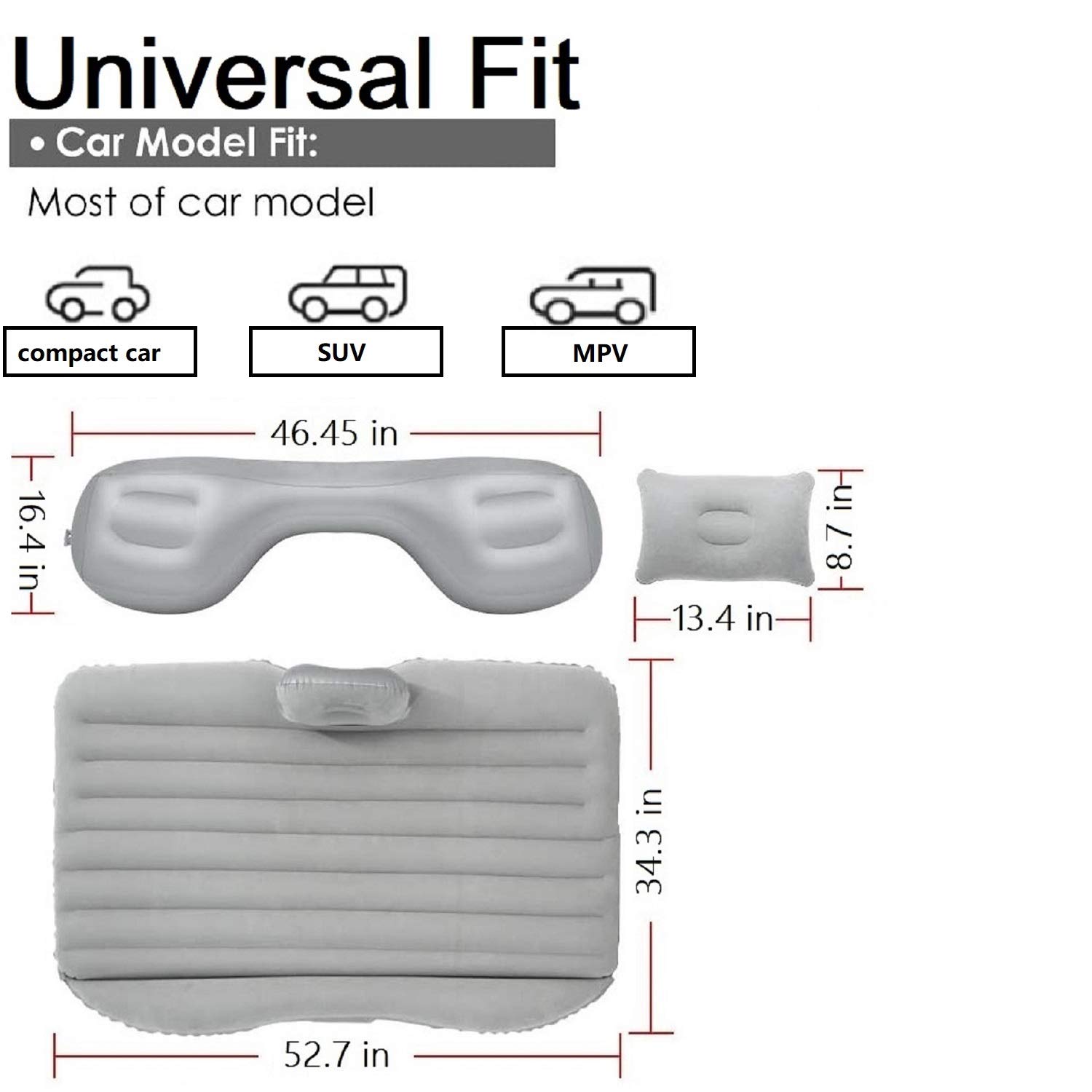 Zmarthumb - Inflatable Car Air Mattress with Pump (Portable) for Travel, Camping, Vacation as Truck SUV Minivan Back Seat Blow-Up Sleeping Pad, Compact Twin Size Bed