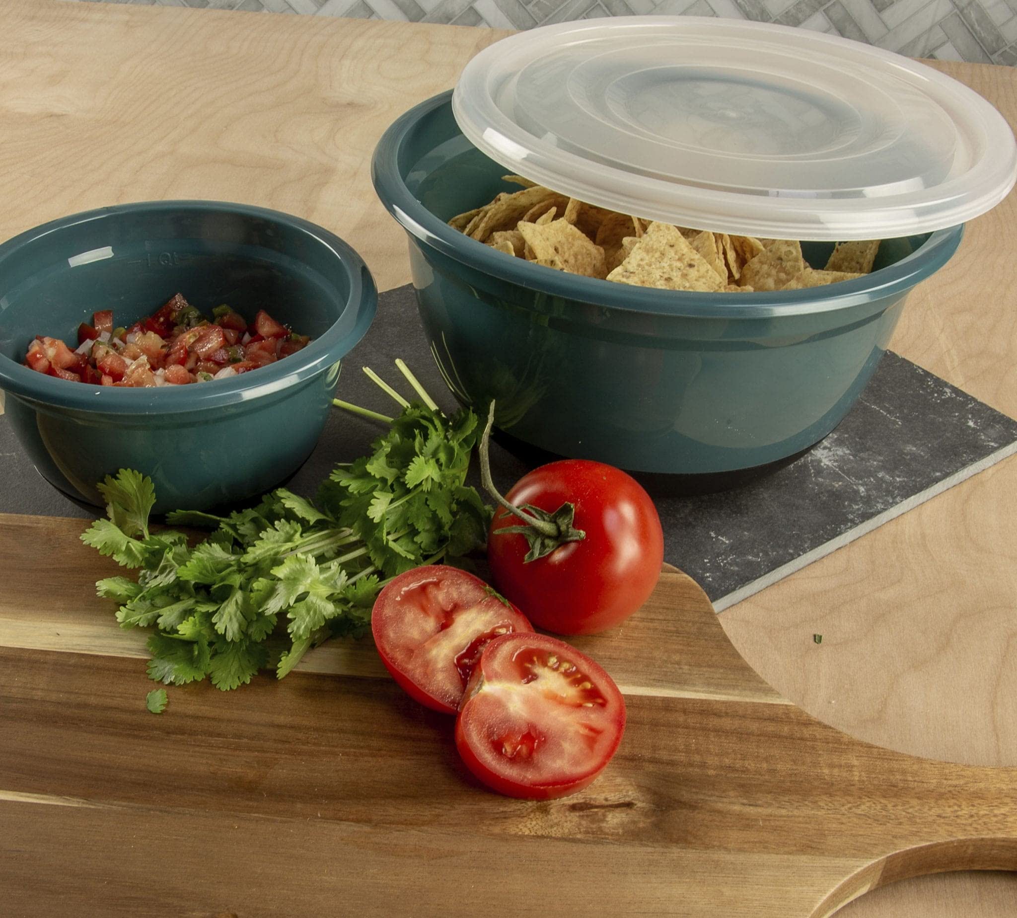 Wisconic 6-Piece Non-Slip Bowl Set - Plastic, Durable Kitchenware, Dishwasher Safe - Made in the USA - Prussian Blue