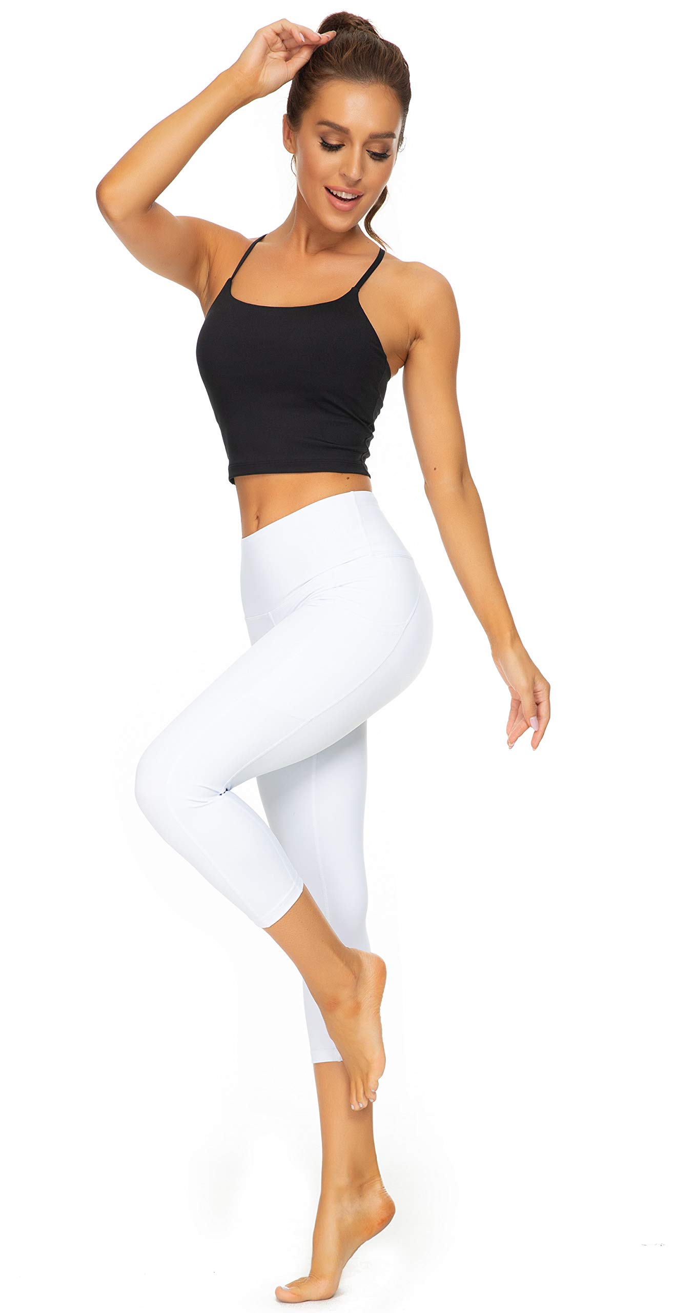 Kcutteyg Yoga Pants for Women with Pockets High Waisted Leggings Workout Sports Running Athletic Pants (Capri White, Large)