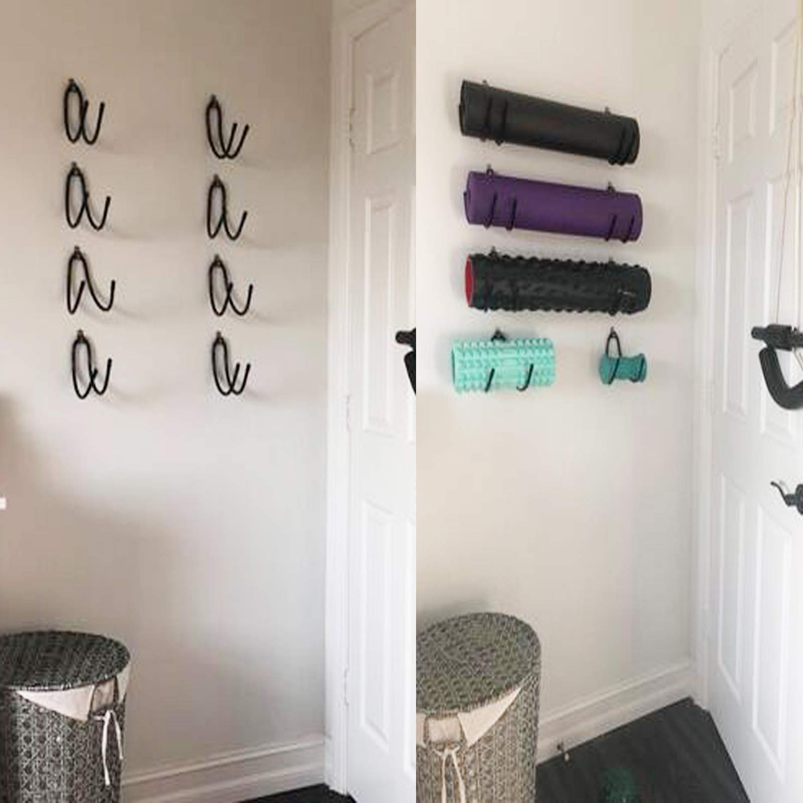 Yoga Mat Storage Foam Rollers Rack Rolled Bath Towels Holder Shelf - Solid Quality Wall Mountable for Bathroom Yoga room Yoga Massage Muscle Roller Exercise Mat, Adjustable Size,Up to 20Lbs - (2 Pack)