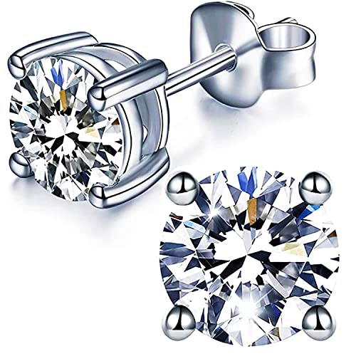 YODEWA Moissanite Stud Earrings for Women 925 Sterling Silver Hypoallergenic Flat Back 1 Pair DEF Color Lab Created Brilliant Round Moissanite Diamond Earrings (Silver 1CT)