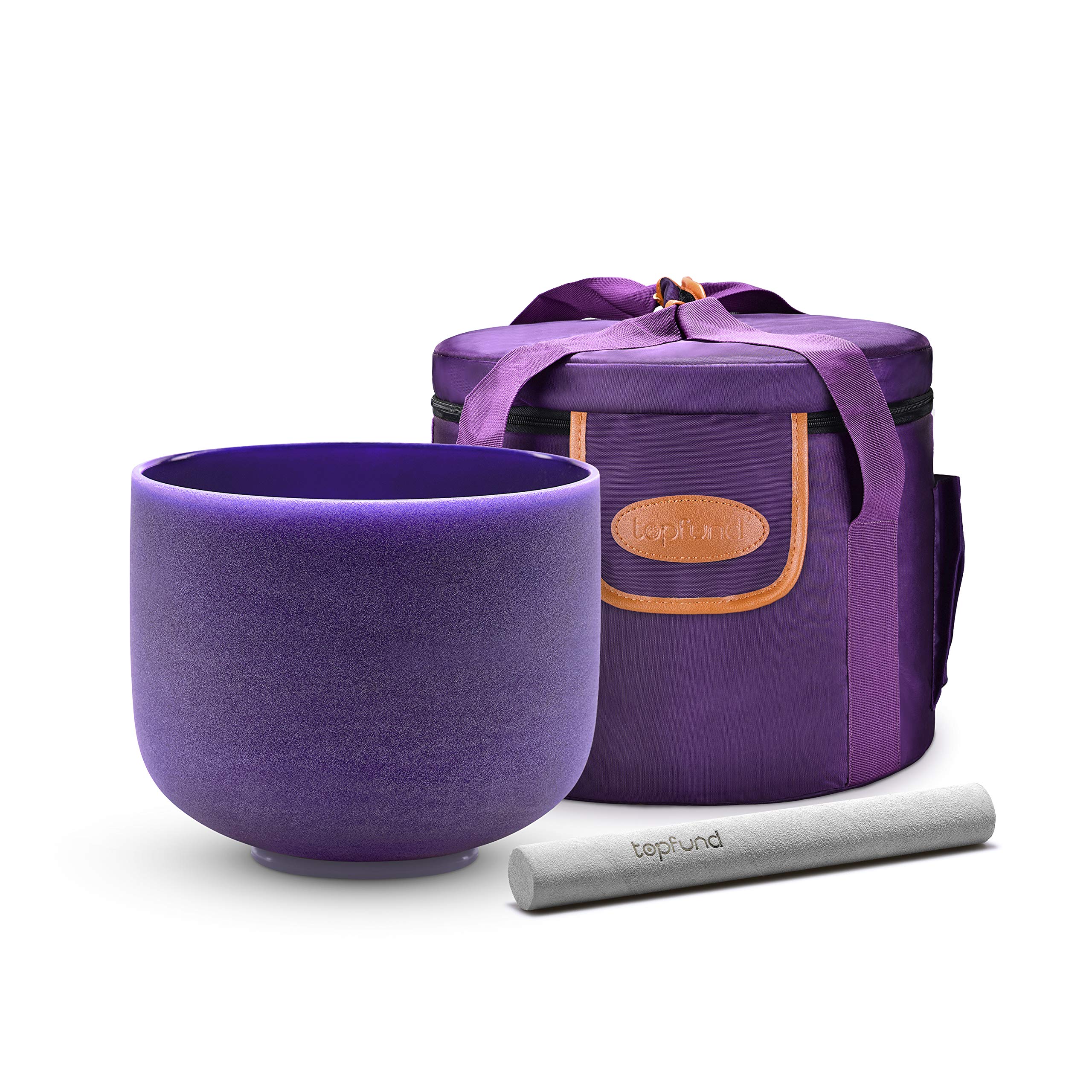 TOPFUND 440 Hz Violet B Note Crystal Singing Bowl Crown Chakra 8 Inch with Heavy Duty Carrying Case and Suede Mallet
