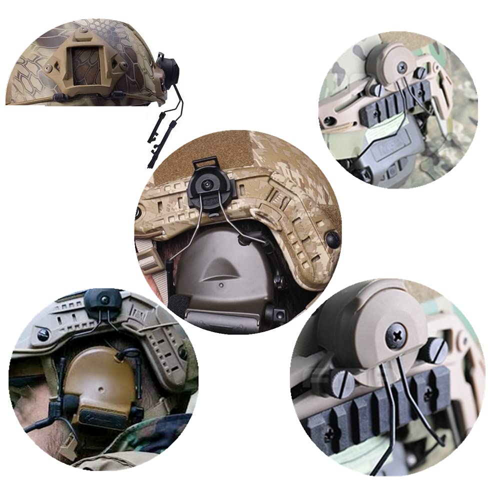 Xbgozly 1Pair Headset Helmet Adapter, Headphone Adapter Tactical Helmet Headset Rail Adaptor Suspension Headphones Bracket Hunting Earmuffs Support Left & Right Side for comtac (Sand color)