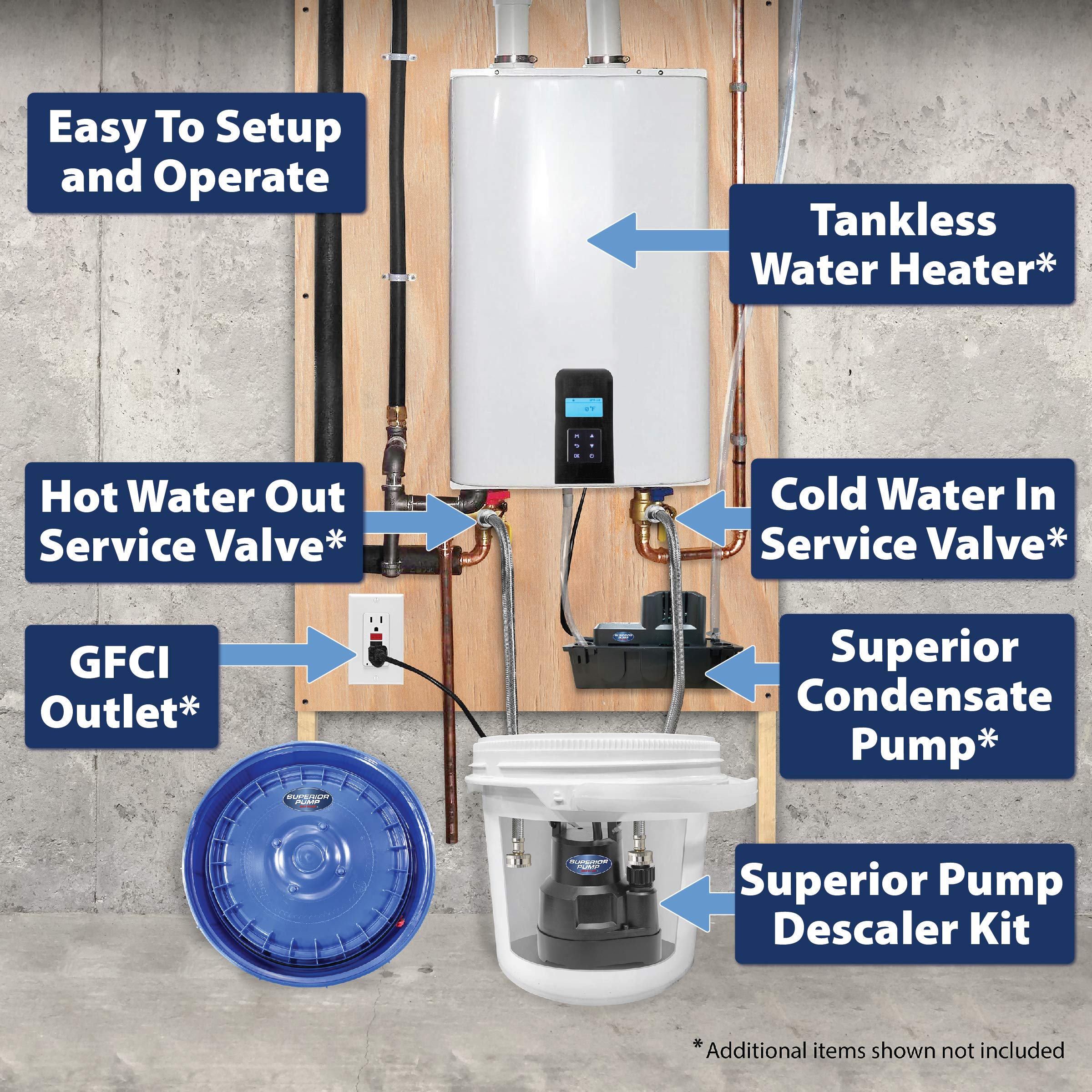 Superior Pump 91660 Tankless Water Heater Descaler Pump Kit with Non-toxic Descaler Solution, 3.5 Gallon, Deluxe