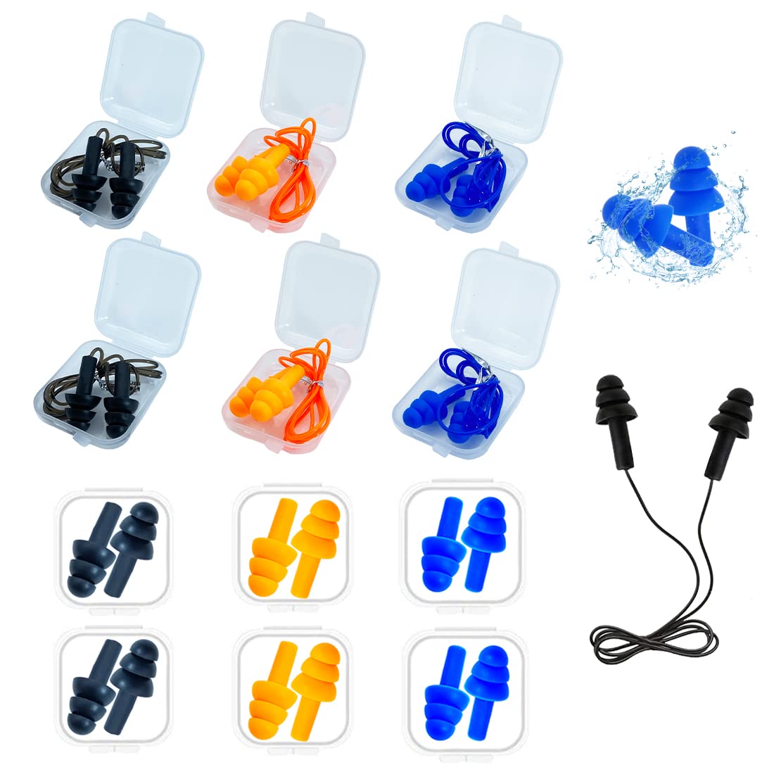 Silicone Ear Plugs for Sleeping,12 Pairs Soft Waterproof Noise Canceling Reduction Earplugs Waterproof Reusable Sound Blocking Earplugs for Concert,Swimming,Study,Loud Noise,Snoring (12 Pack)