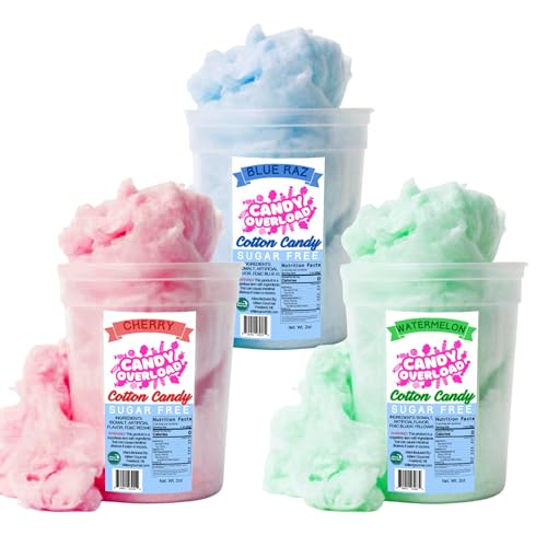 Sugar Free Cotton Candy - Blue Raspberry, Cherry, Watermelon - Designed for Diabetics and the Keto Diet (Variety pk1)