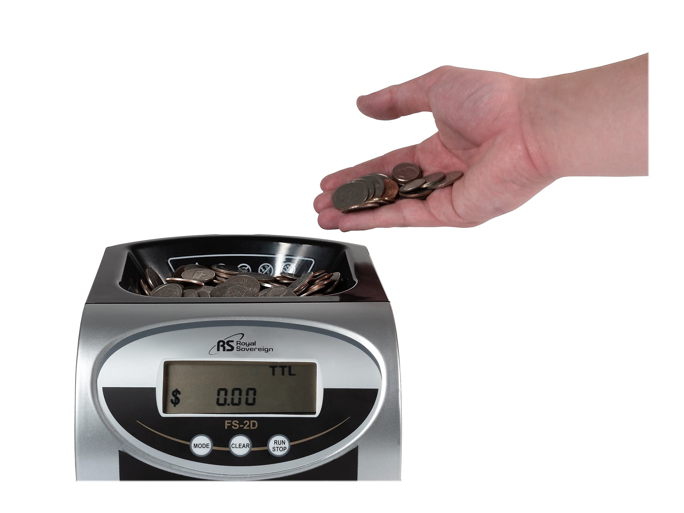 Royal Sovereign 2 Row Electric Coin Counter With Patented Anti-Jam Technology and Digital Counting Display (FS-2D),Blk/Silver
