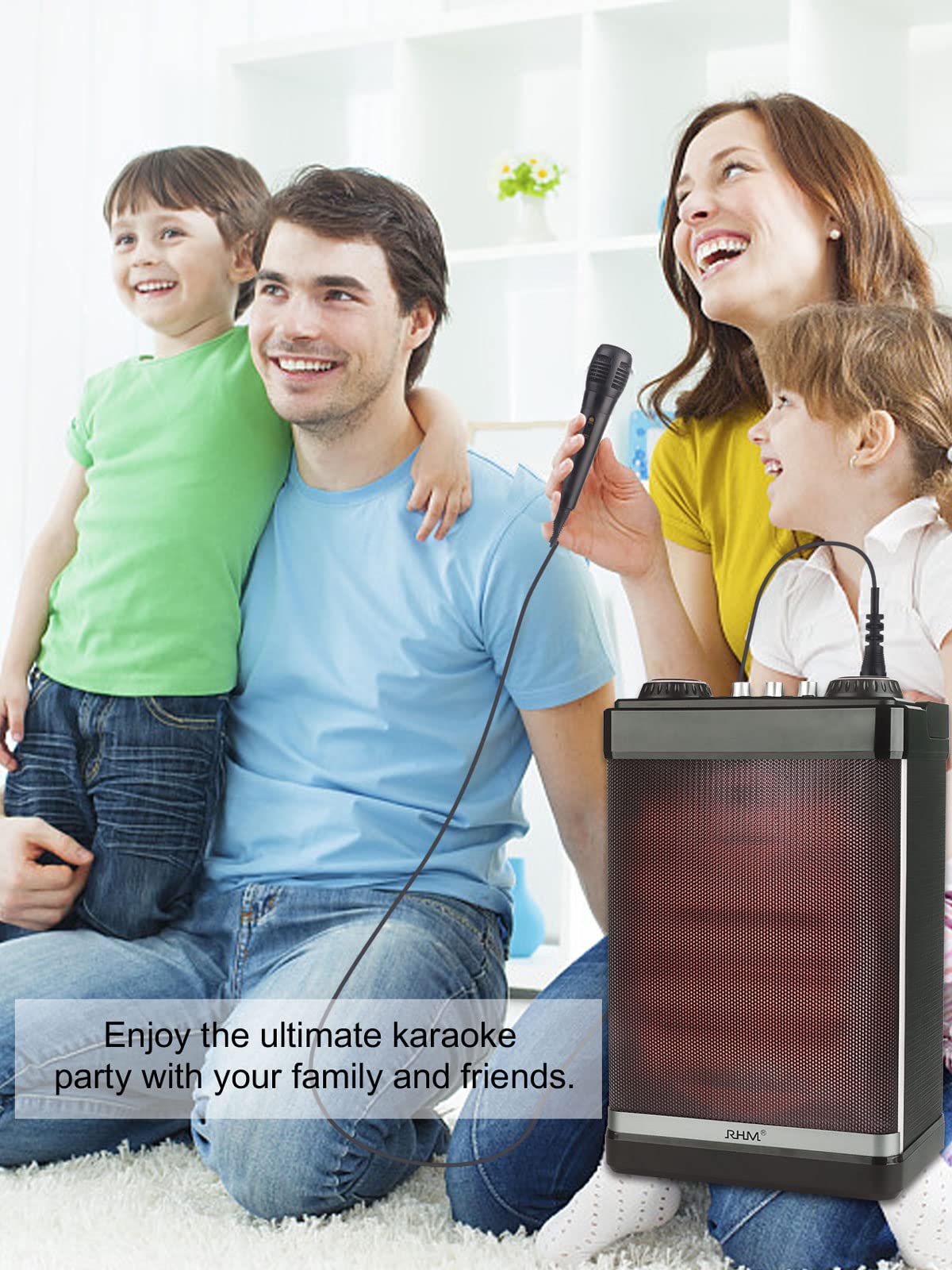 RHM K112 Karaoke Machine with 6 Color Change, Portable Bluetooth Speaker with Microphone, LED Lights & Rechargeable Battery, Support Bluetooth/AUX/USB/SD/FM Radio for Home, Party, Picnic
