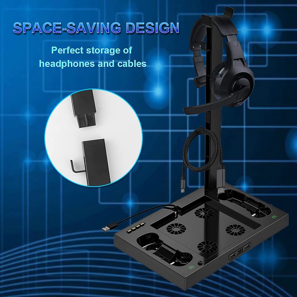 Xbox Series X Cooling Stand, Megadream Dual Controller Charging Dock Station with 4 Cooling Fan, 1 Headphone Holder, 2 Pack 1400mAh Rechargeable Batteries for Xbox Series X Console