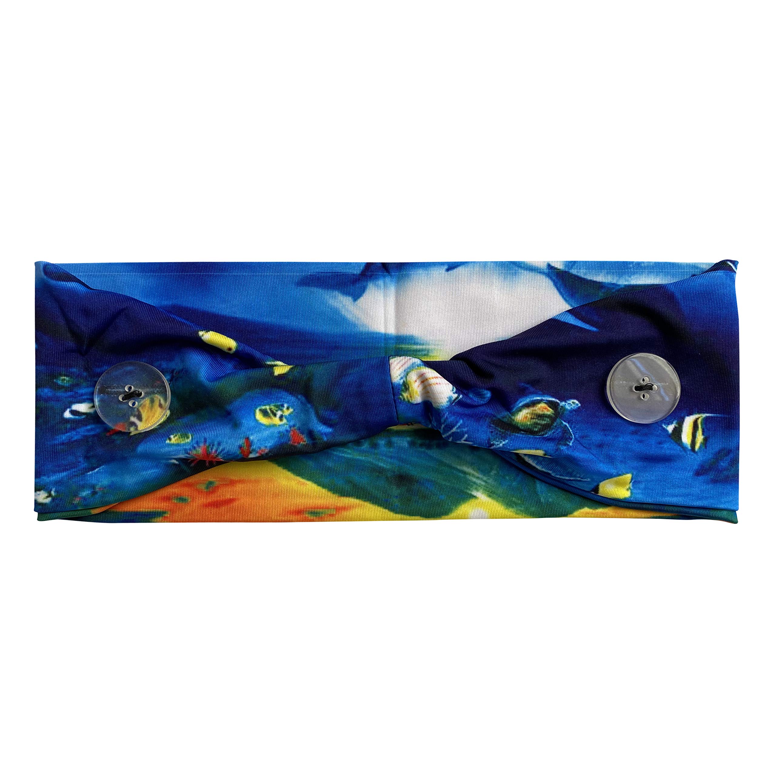 TRI-TITANS EarSaver Reversible Headbands with Buttons for Face Mask, Hair Accessories for Nurses, Doctors, and Everyone Wearing a Face Cover (Ocean Dream)
