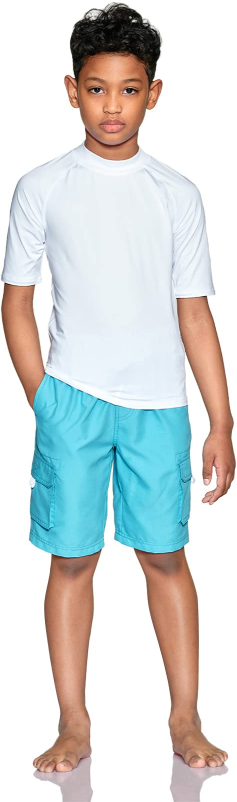 TSLA Boys Swim Trunks, Quick Dry UPF 50+ Beach Board Swim Shorts, Swimsuit Swimwear with Inner Mesh Liner, Solid Trunks Aqua, 6