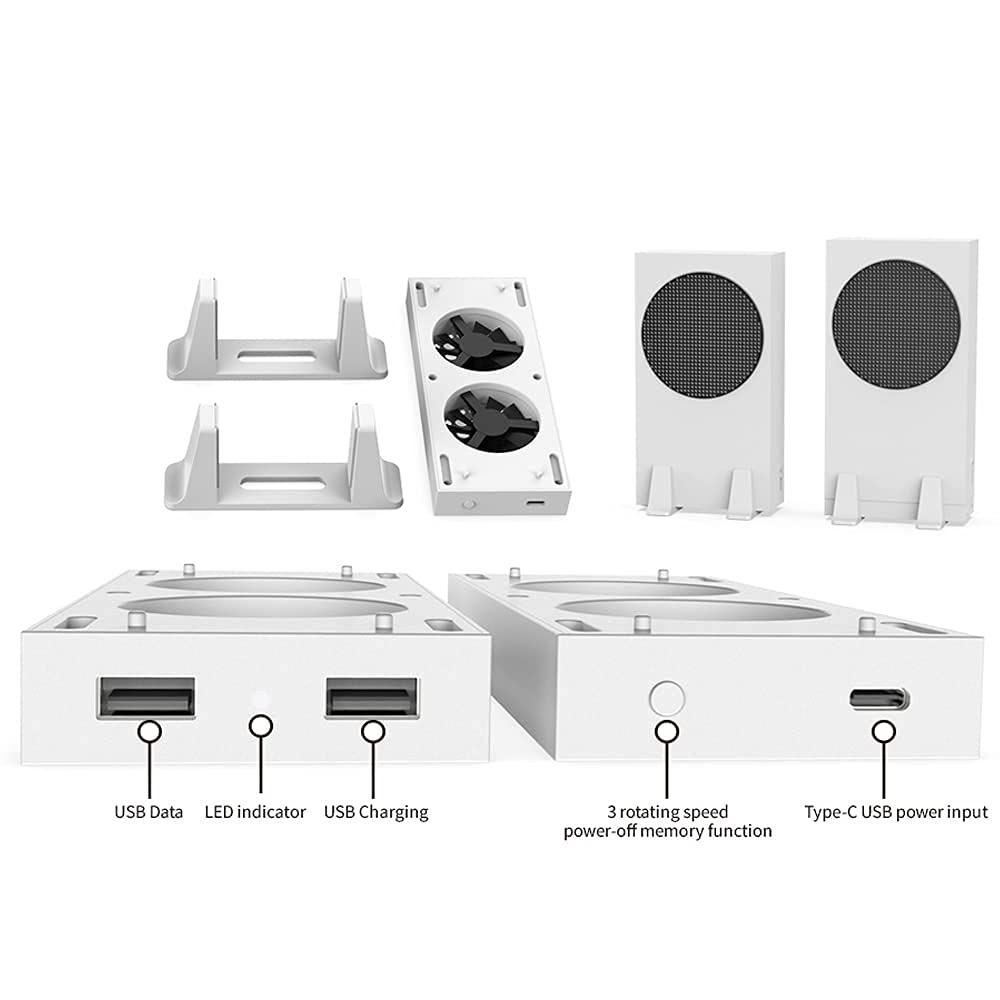 Xbox Series S Console Cooling Stand, Megadream Type-C Power Input Vertical Stand for Xbox Series S Console with 3 Rotating Speed & Power-Off Memory Function