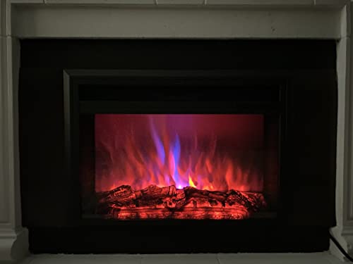XBrand 28 Inch Long Black Glass and Steel Indoor Insert Electric Fireplace Heater with Remote Control, LED Rolling Flame Effect, and Temperature Limiting Control