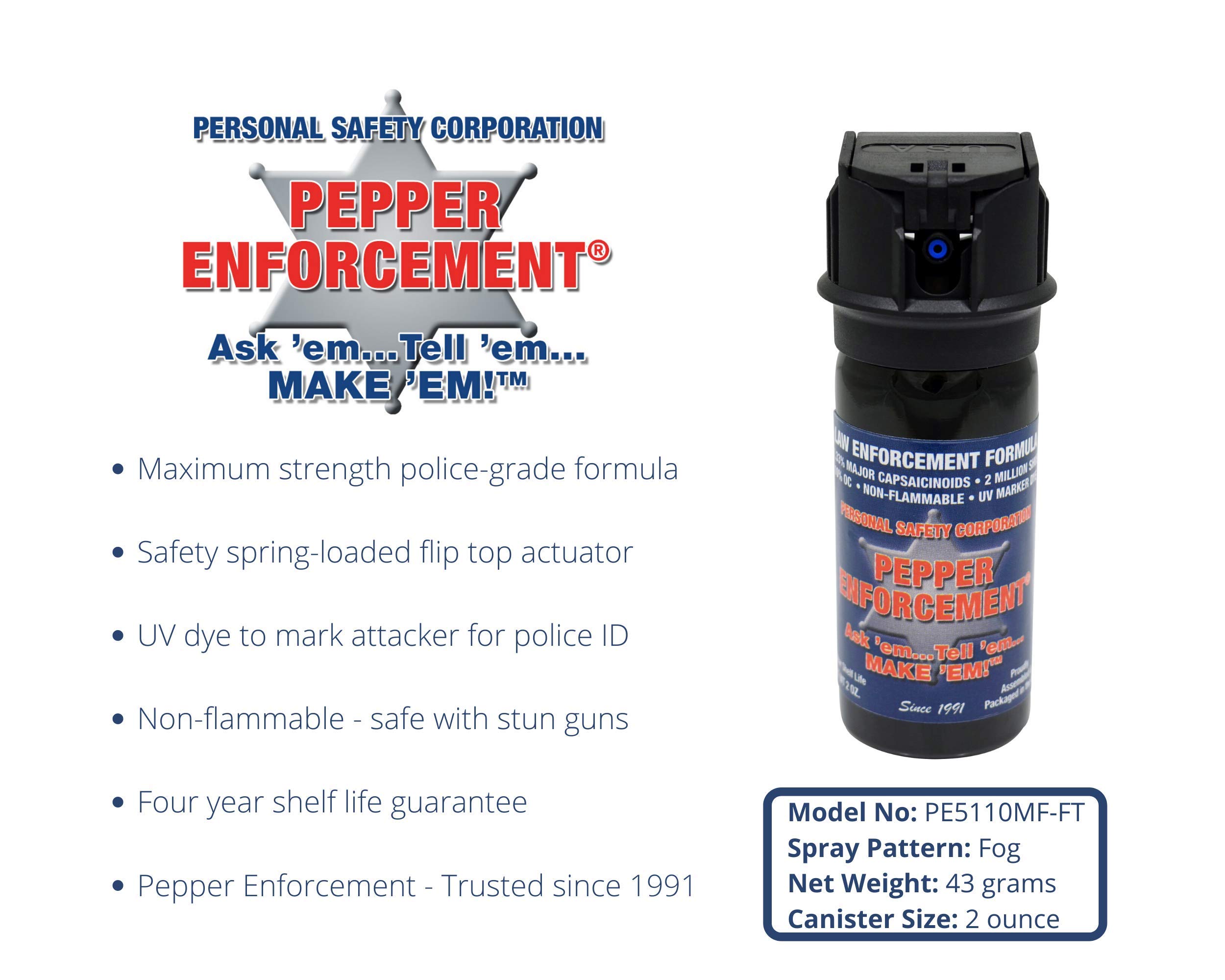 Pepper Enforcement 4-Pack PE510MF-FT Fogger Pepper Spray for Self Defense - 10% OC Maximum Strength Formula - Emergency Non Lethal Personal Protection & Safety