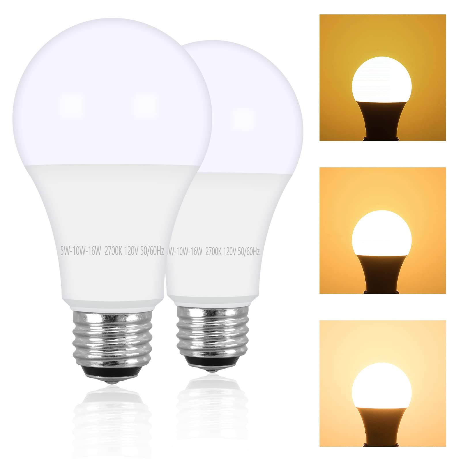 Zorykn 3-Way A19 LED Light Bulb 50-100-150W Equivalent, 2700K Warm White, Dimmable LED Light Bulb with E26 Medium Base, Perfect for Table Lamps, Desk Lamps, Floor Lamps, 600-1200-1800LM(2 Pack)
